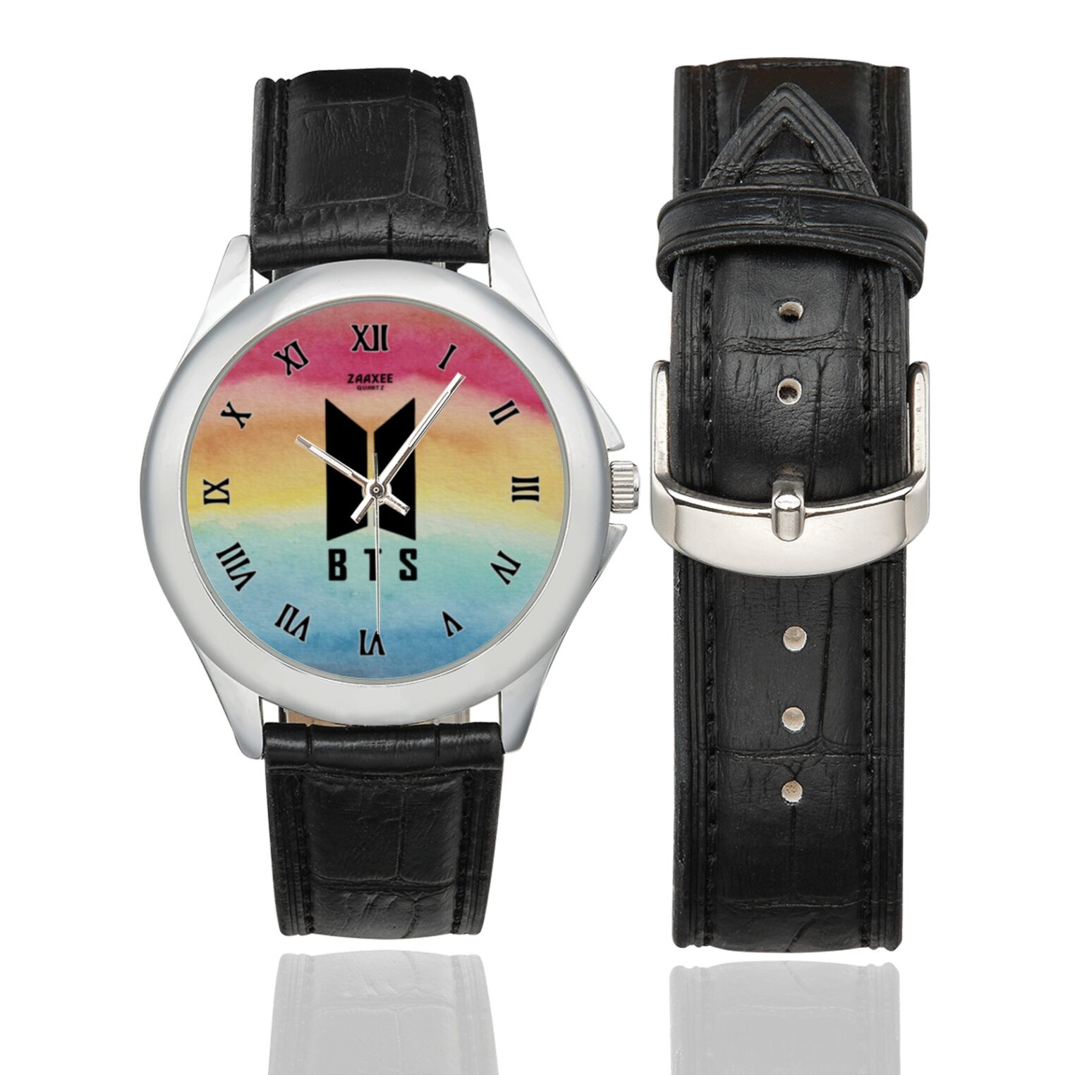 BTS Logo Watch Texture Rainbow Leather Strap Watch - KPOPArmyBase ...